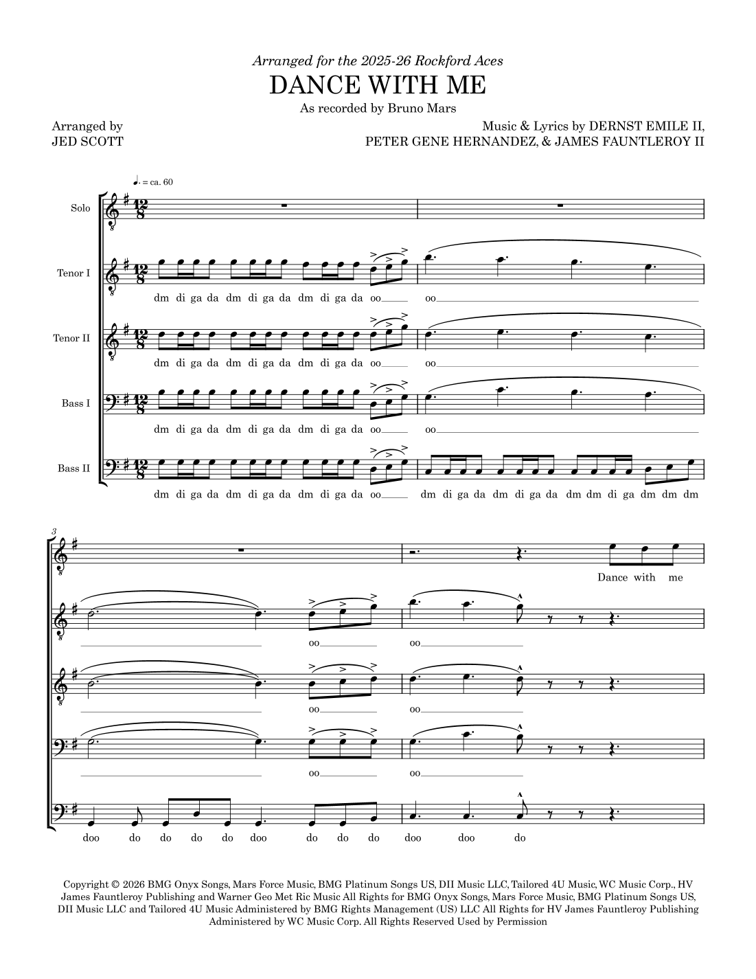 Dance With Me (arr. Jed Scott by Bruno Mars Sheet Music for TTBB Choir ...