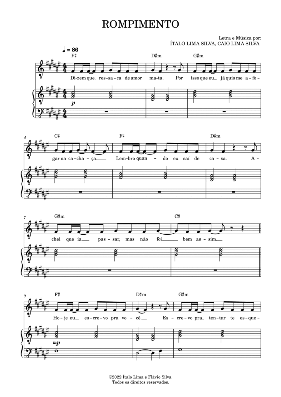 Rompimento by Ítalo Lima, Caio Lima Sheet Music for Piano & Vocal at ...