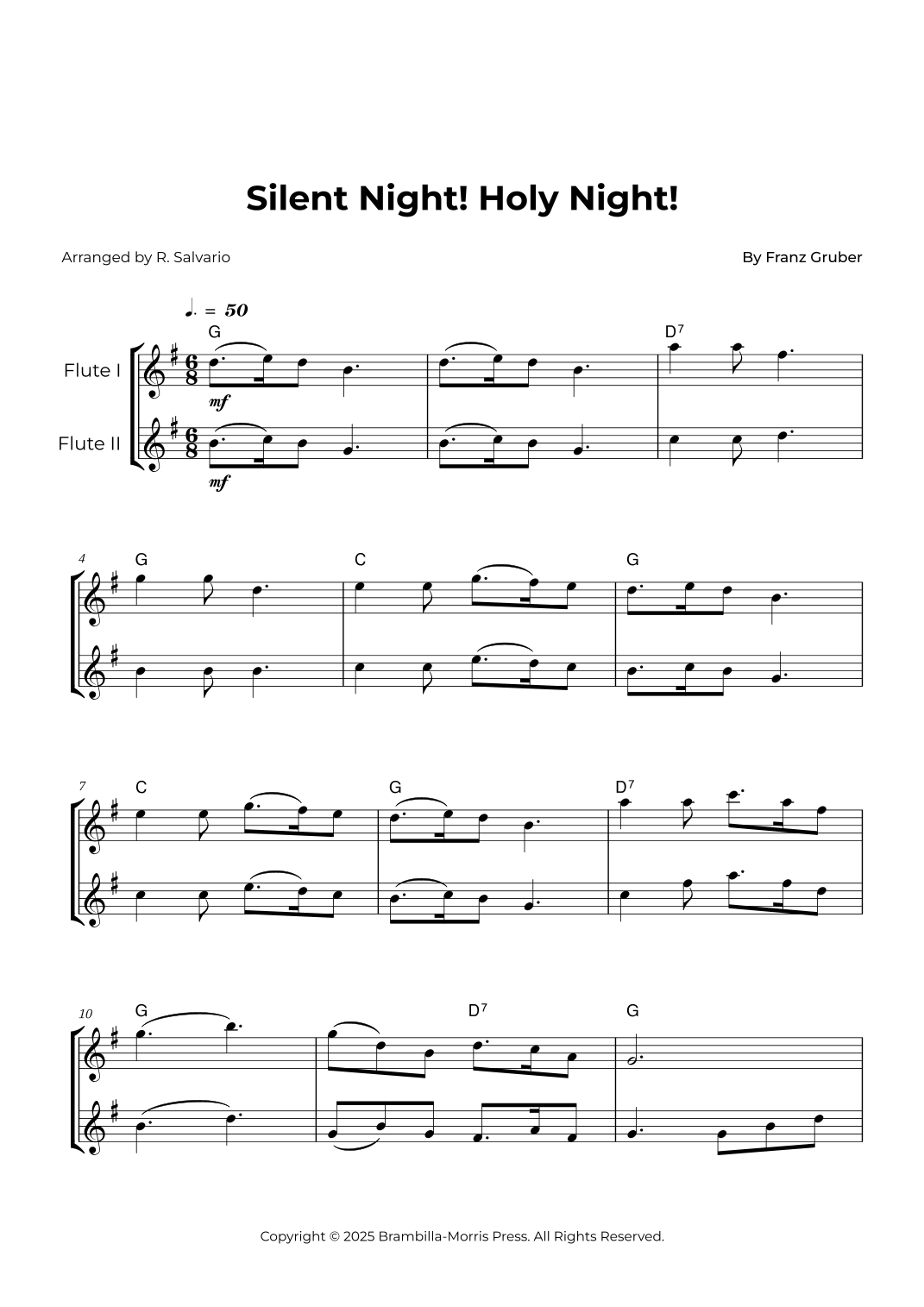 Silent Night! Holy Night! - Flute Duet (arr. R. Salvario) by Franz ...