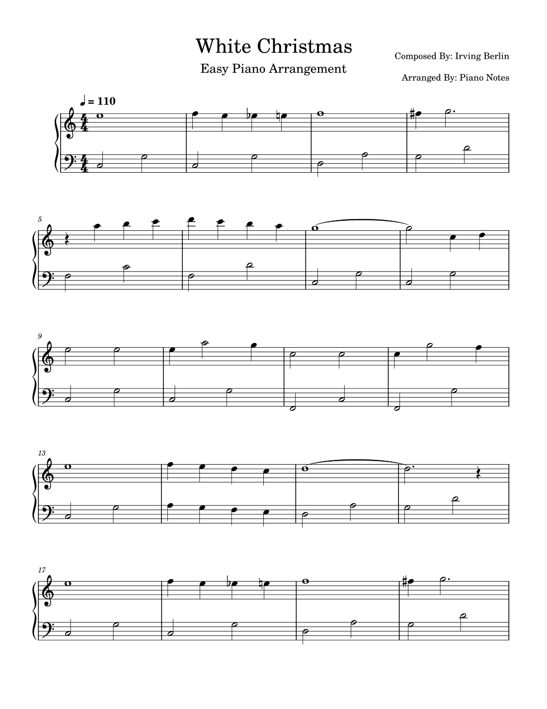 White Christmas (arr. Piano Notes) by Bing Crosby Sheet Music for Easy ...