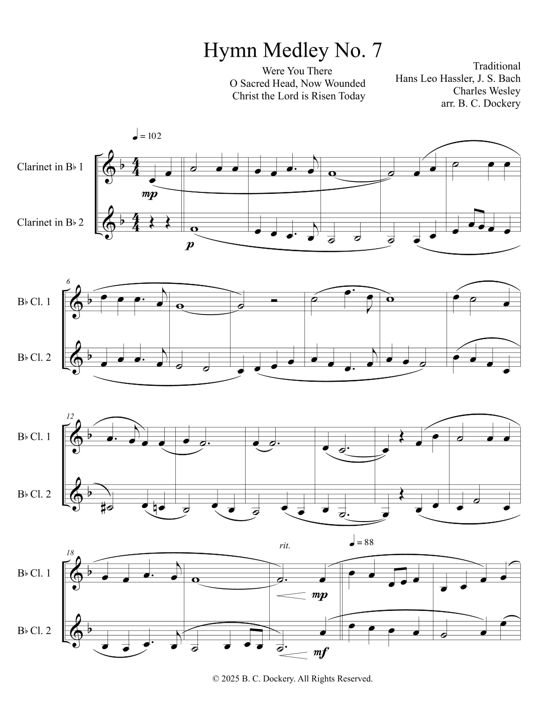 Hymn Medley No. 7 (Clarinet Duet) (arr. B. C. Dockery) by Various Sheet ...