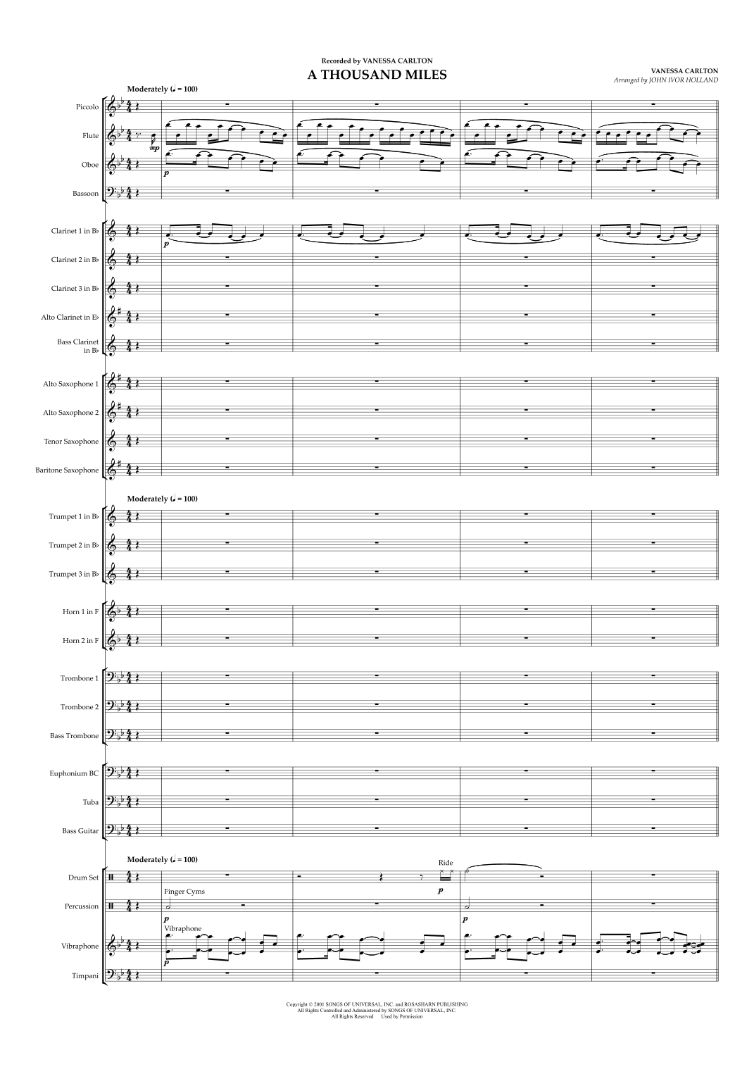 A Thousand Miles (arr. John Ivor Holland) by Vanessa Carlton Sheet ...