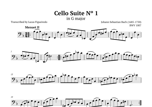 Cello Suite No 1 in G major - Menuet II - Bach (arr. Lucas Figueiredo ...