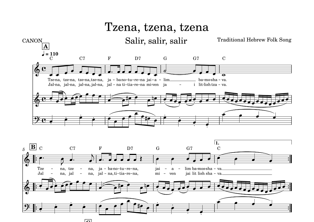 Tzena, Tsena, Tzena (arr. Unknown) by Traditional Sheet Music for Piano ...