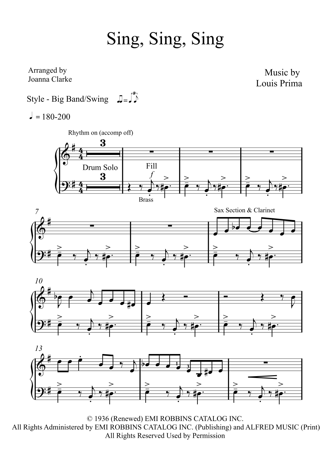 Sing, Sing, Sing (arr. Joanna Clarke) by Benny Goodman Sheet Music for ...