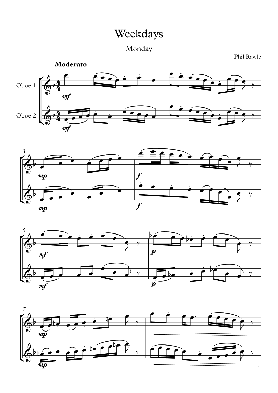 Weekdays - Oboe Duet Sheet Music | Phil Rawle | Oboe Duet