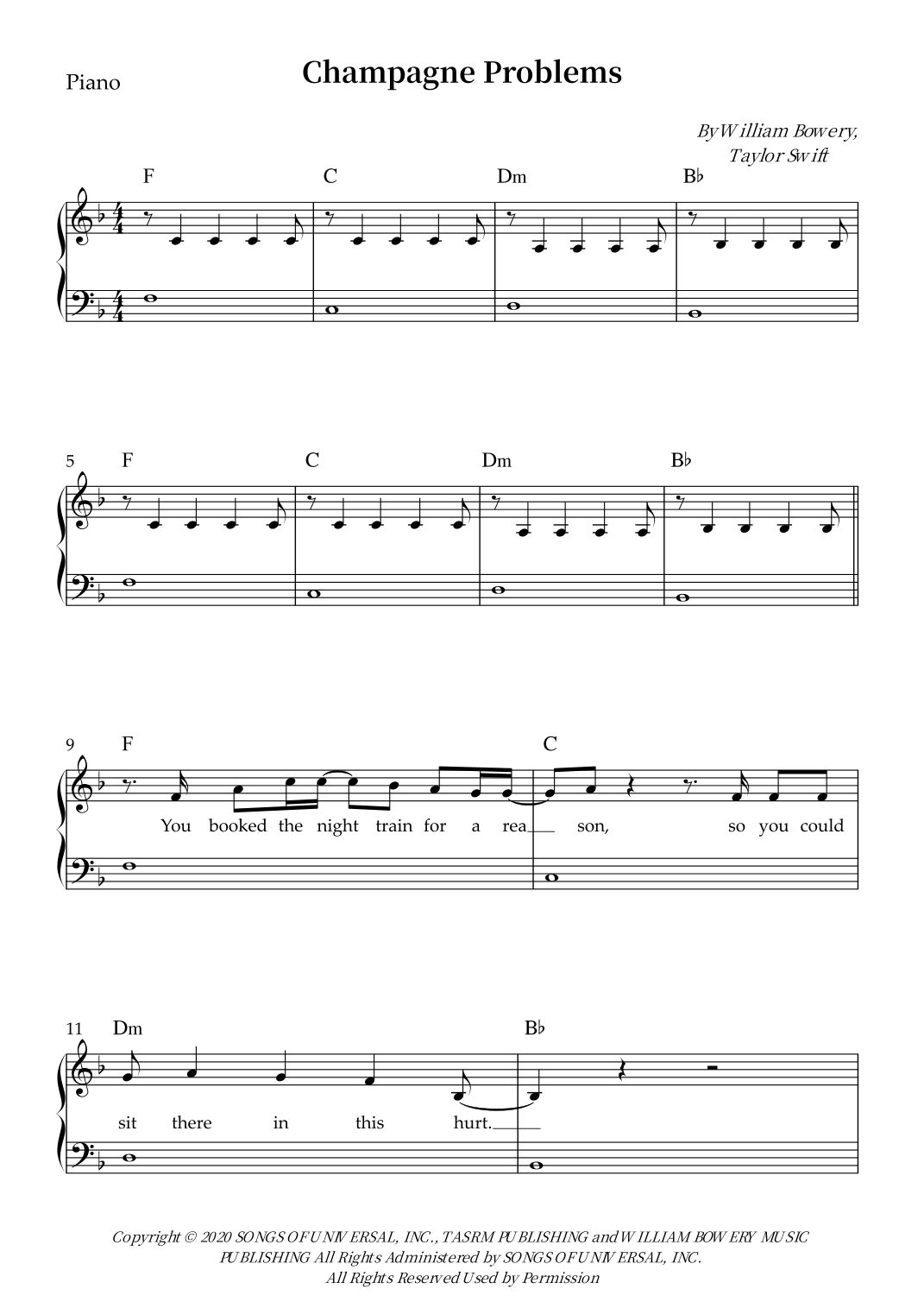 Champagne Problems (arr. Wesley S. SIlva by Taylor Swift Sheet Music ...