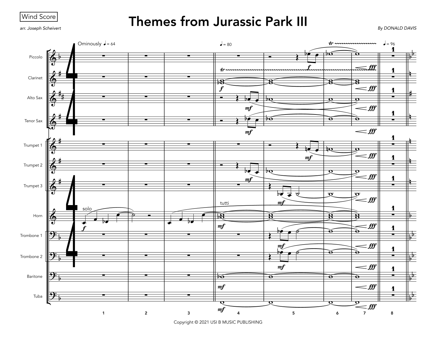 Jurassic Park III (arr. Joseph Scheivert) par Donald Davis Partitions pour Marching Band sur ...