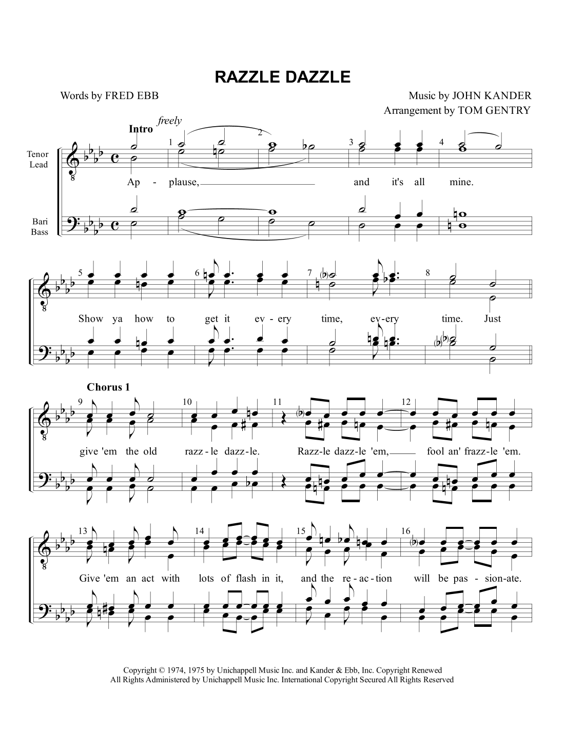 Razzle Dazzle (arr. Tom Gentry) by John Kander Sheet Music for TTBB ...
