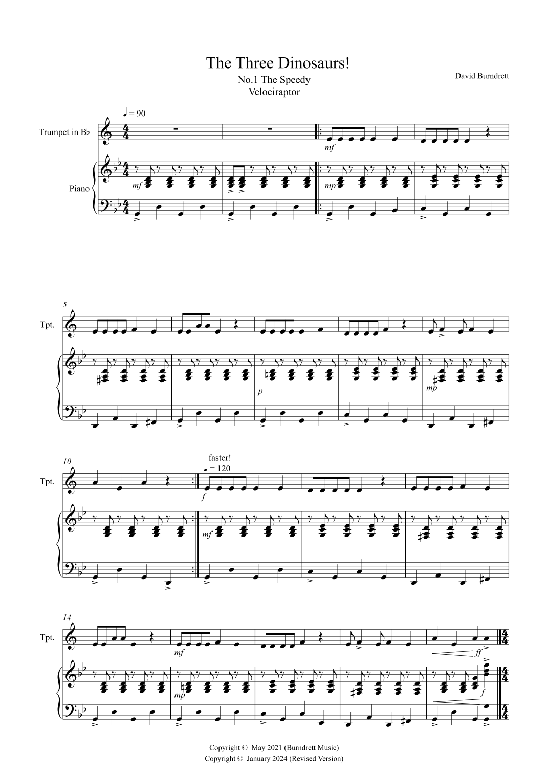 3 Dinosaur Pieces for Trumpet and Piano von David Burndrett Noten zum ...