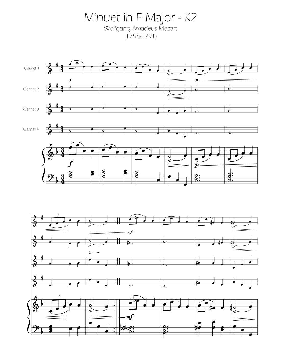 Mozart - Minuet in F Major K2 - Clarinet Quartet (arr. Ygor Nunes) by ...