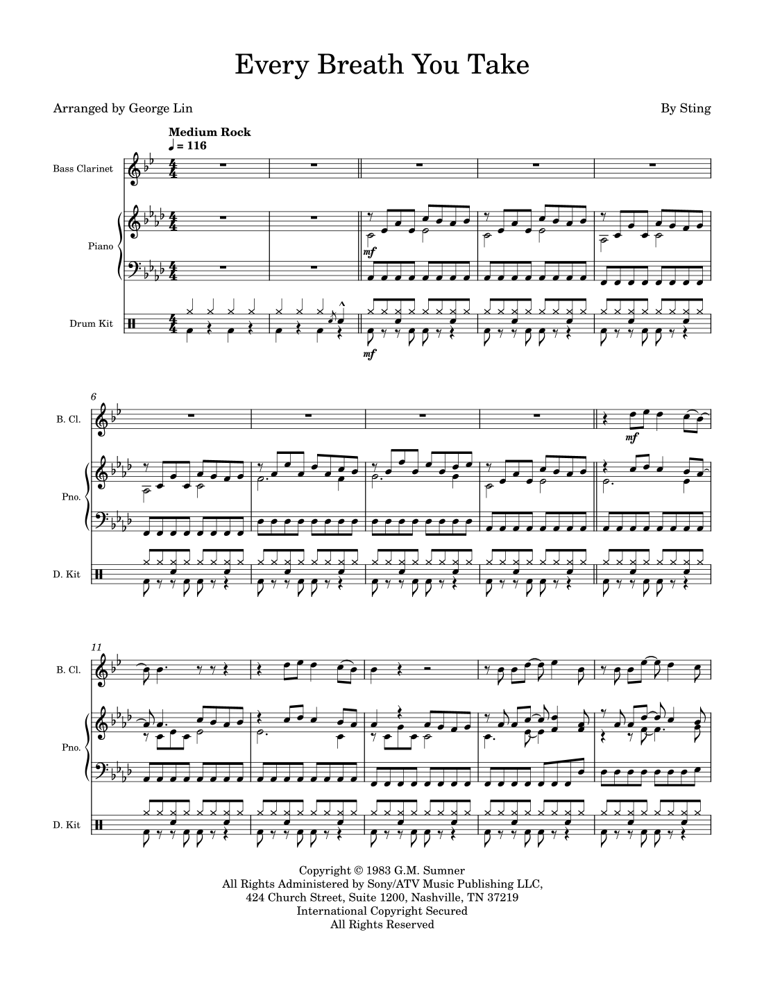 Every Breath You Take (arr. George Lin) by The Police Sheet Music for ...