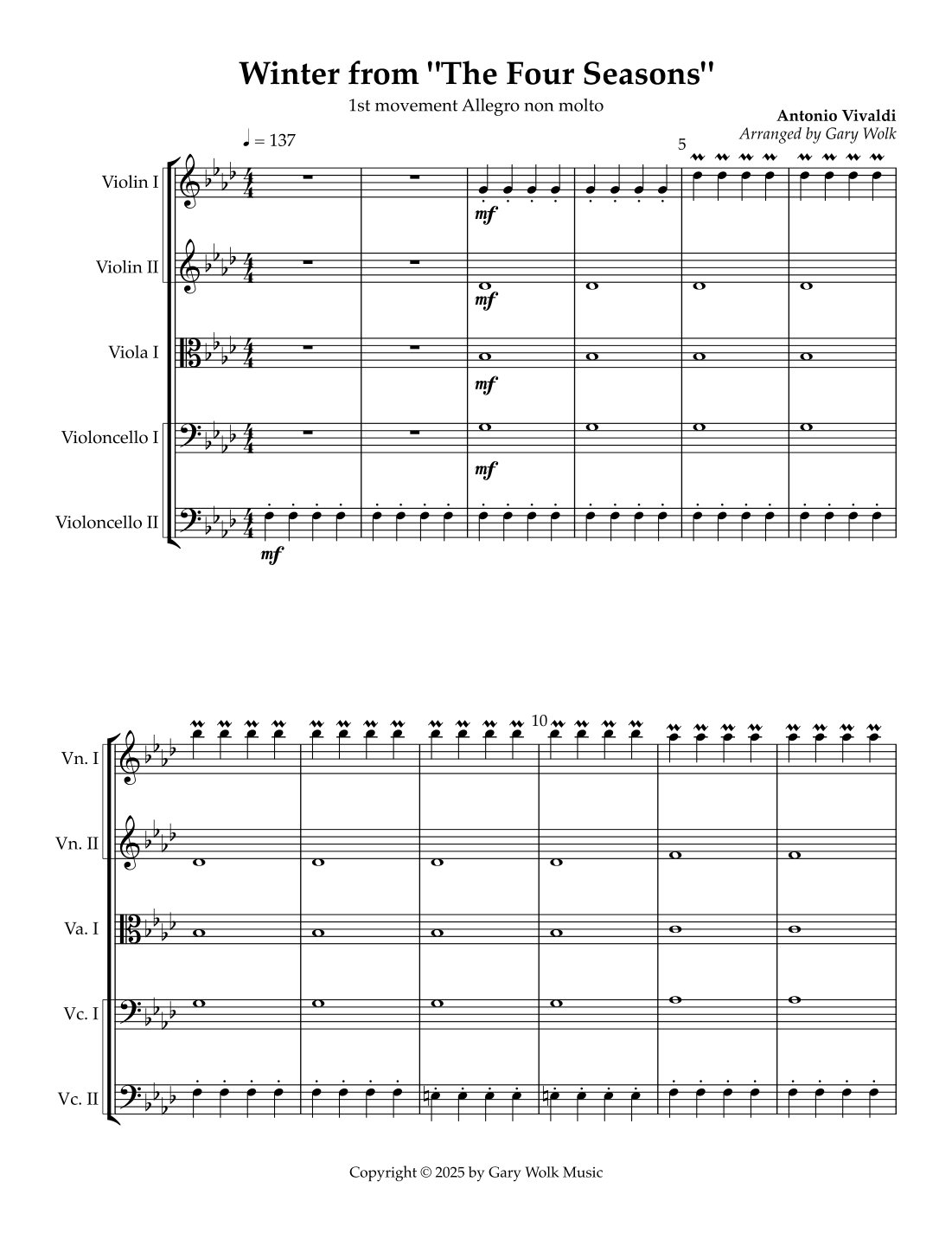 Winter (from "The Four Seasons" (arr. Gary Wolk by Antonio Vivaldi ...