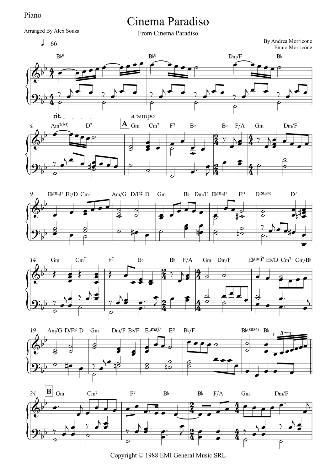 Cinema Paradiso (arr. Alex Souza) by Lang Lang Sheet Music for Easy ...