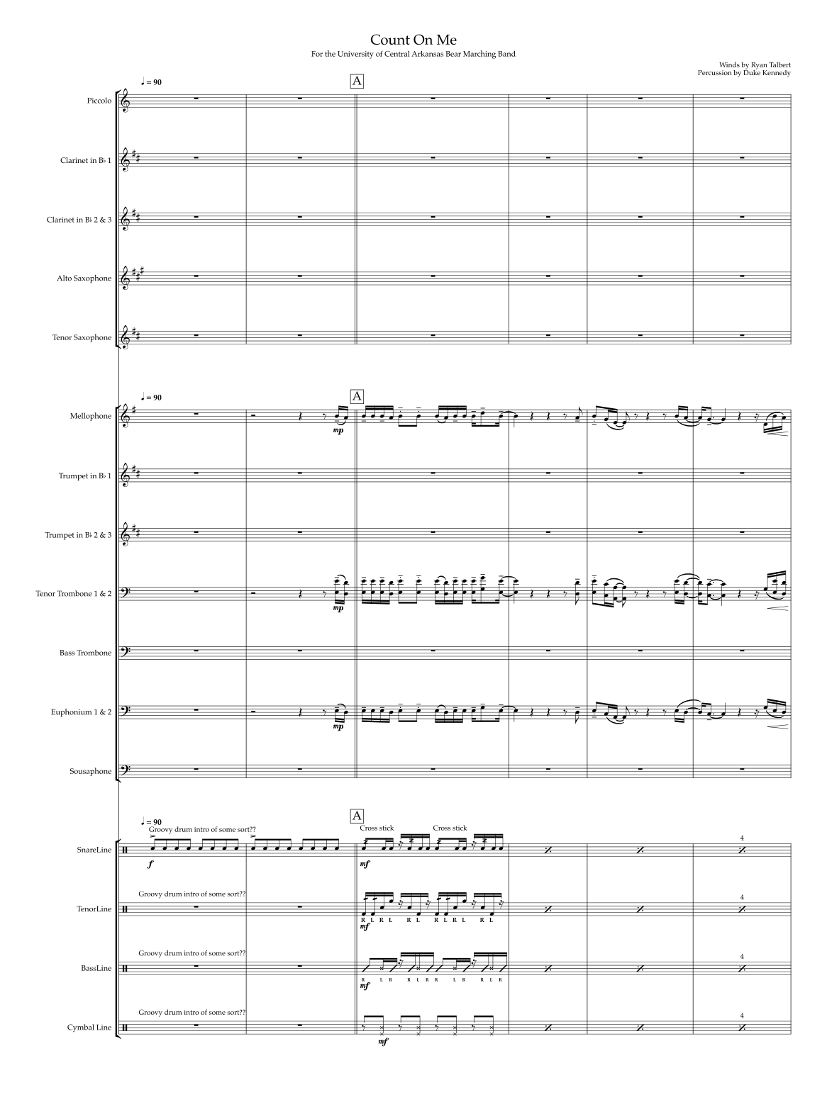 Count On Me (arr. Ryan Talbert) by Bruno Mars Sheet Music for Marching ...