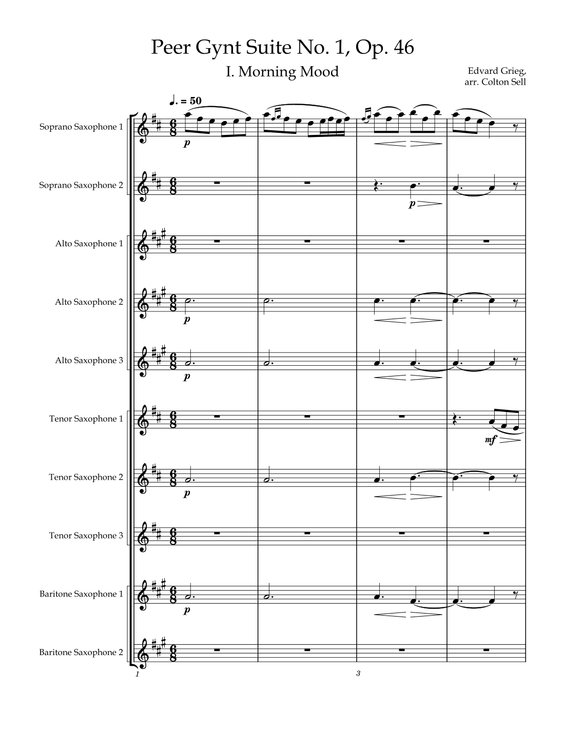 Peer Gynt Suite No. 1, Op. 46 for Saxophone Ensemble (arr. Colton Sell ...