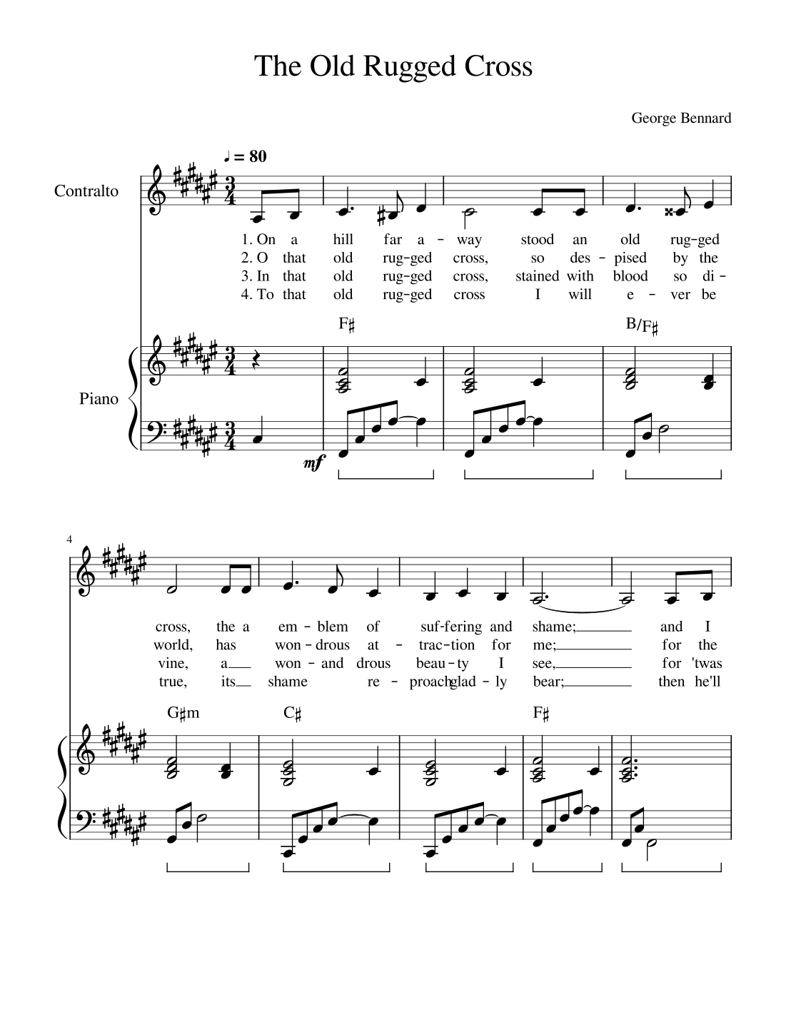 The Old Rugged Cross (Contralto & Piano - Key of F# w/ Chord Symbols ...