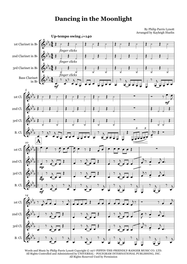 Dancing In The Moonlight (arr. Kayleigh Huelin) by Thin Lizzy Sheet ...