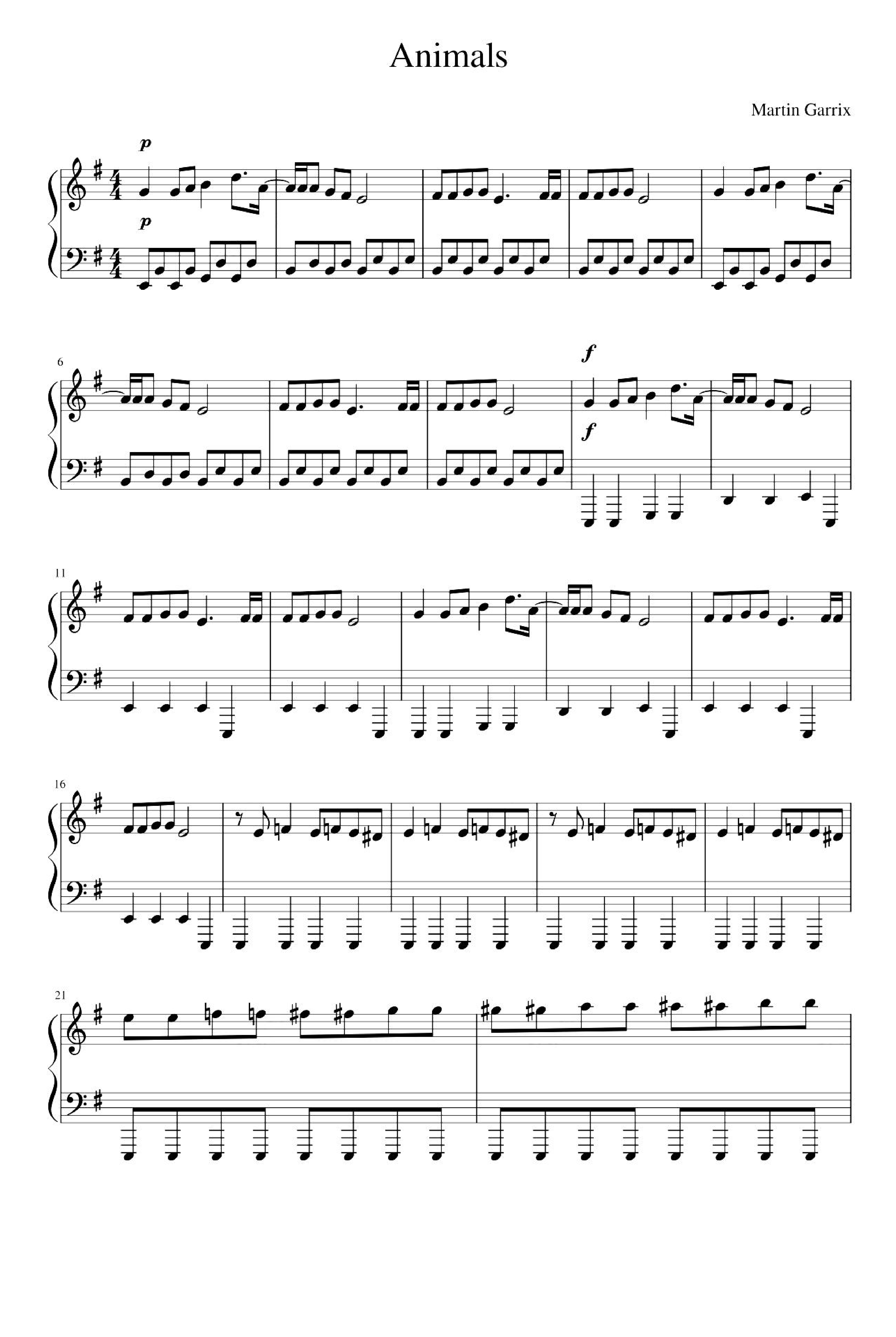 Animals (arr. Martin Garrix) by Martin Garrix Sheet Music for Piano ...