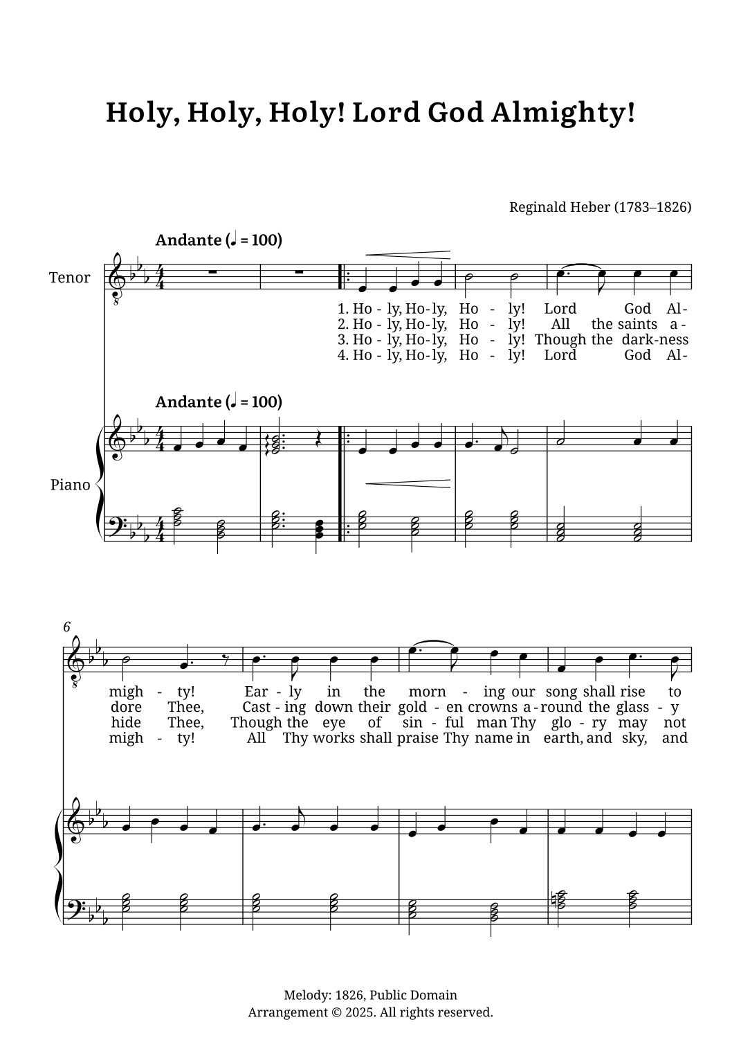 Holy, Holy, Holy! Lord God Almighty! – Tenor and Piano (E-flat major ...