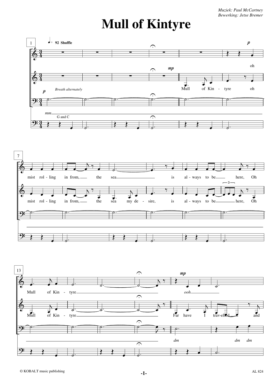 Mull Of Kintyre (arr. Jetse Bremer par Wings Partitions pour Choeur SAB ...