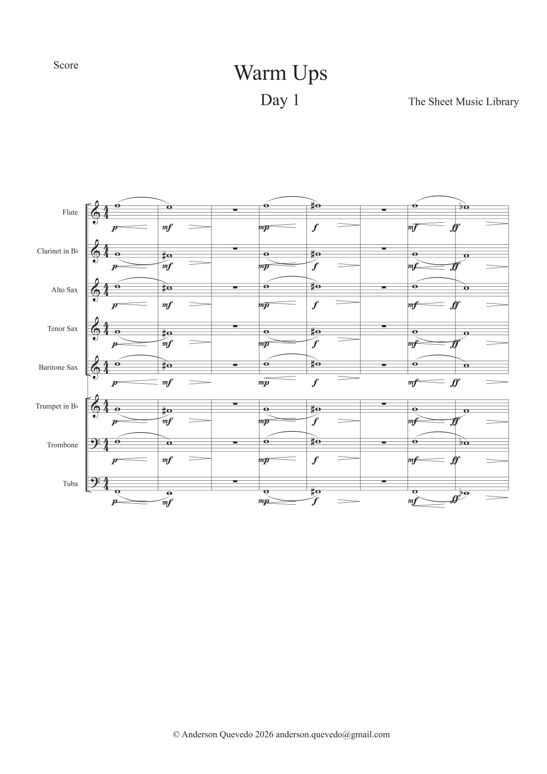 Warm Ups for Woodwinds and Brasswinds Ensemble Day 1 by The Sheet Music ...