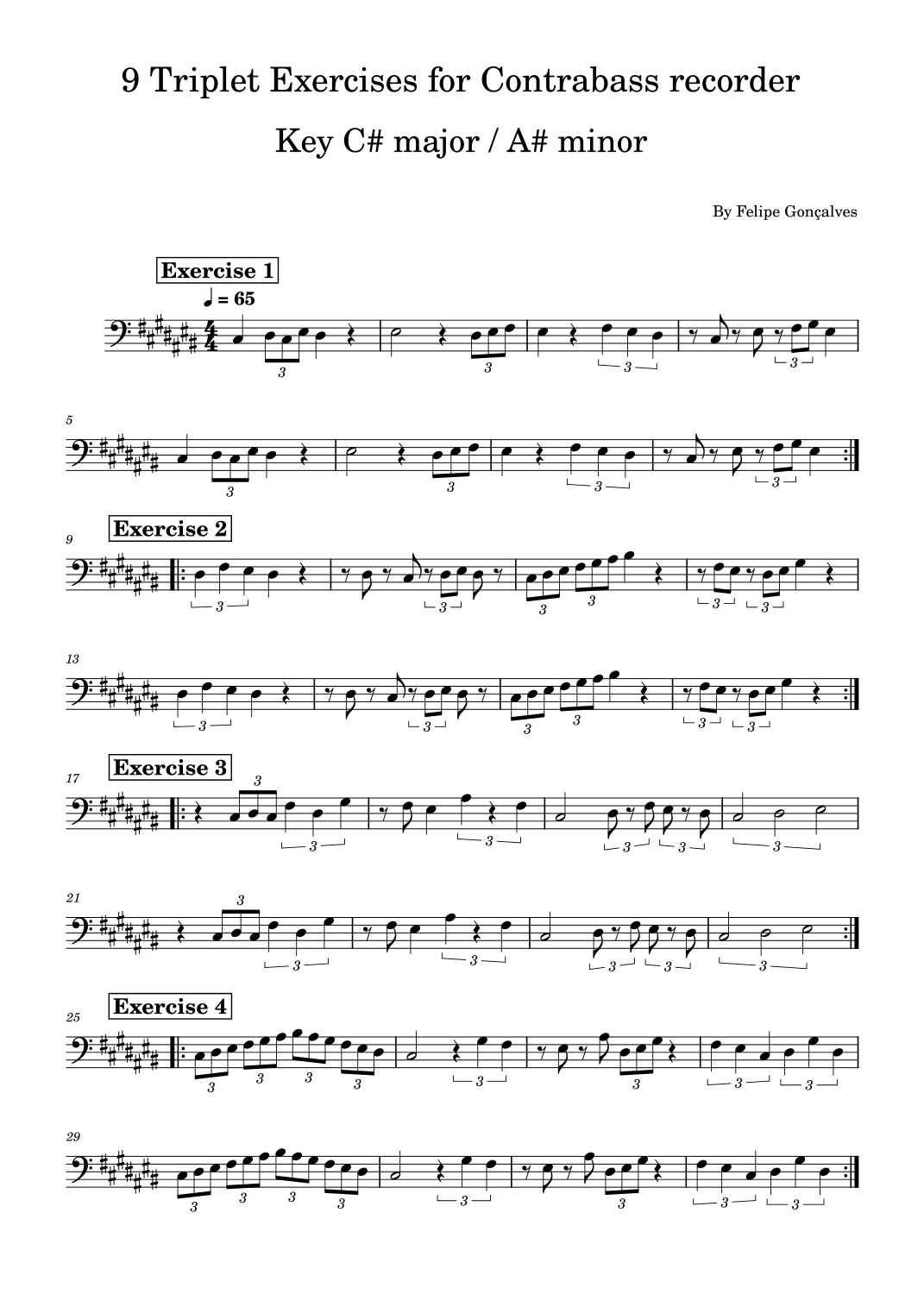 9 Triplet Exercises for Contrabass recorder by Felipe Gonçalves Sheet ...