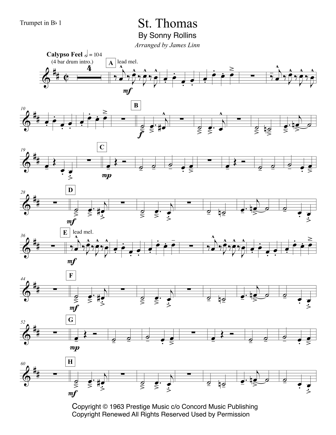 ST. THOMAS (ARR. JAMES LINN) VON SONNY ROLLINS NOTEN ZUM PERFORMANCE ...