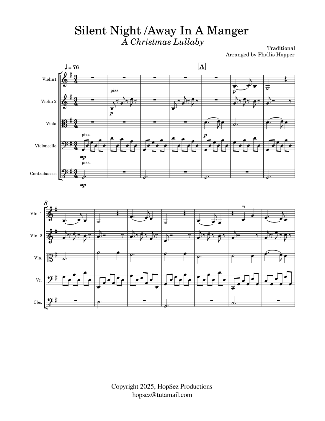 Silent Night/Away In a Manger by Traditional Sheet Music for Orchestra ...