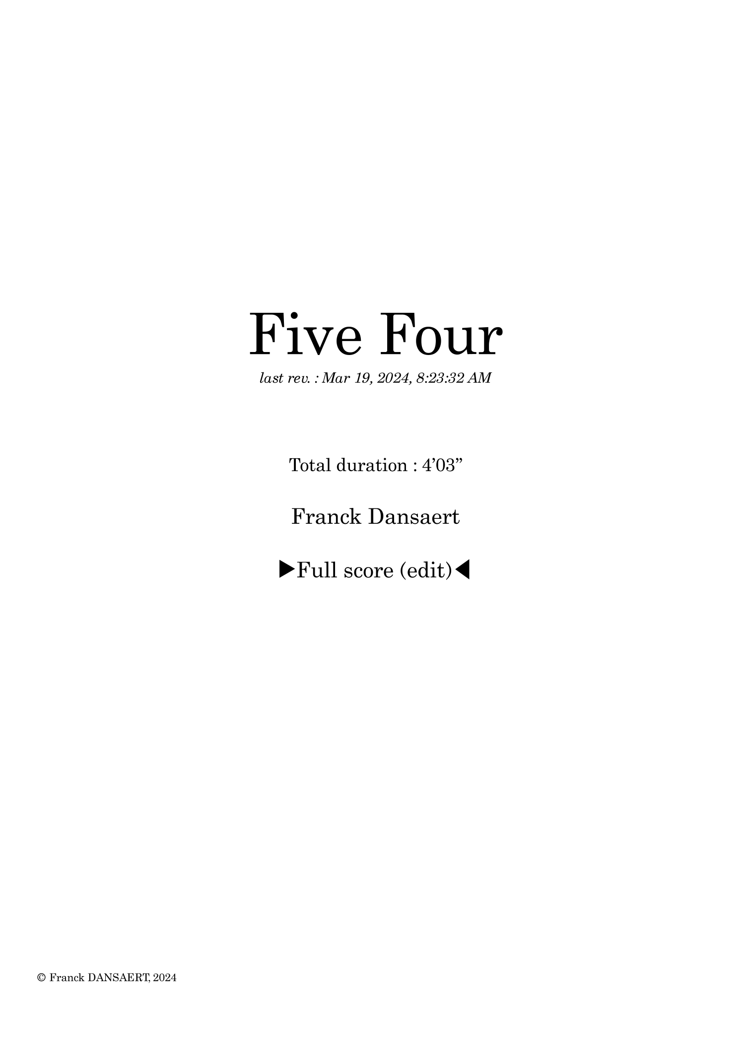 Five Four - Score Only by Franck Dansaert Sheet Music for Full ...