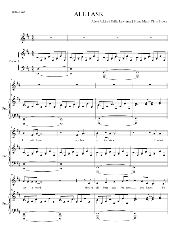 All I Ask (arr. Paulo César Vitor) by Adele Sheet Music for Piano ...
