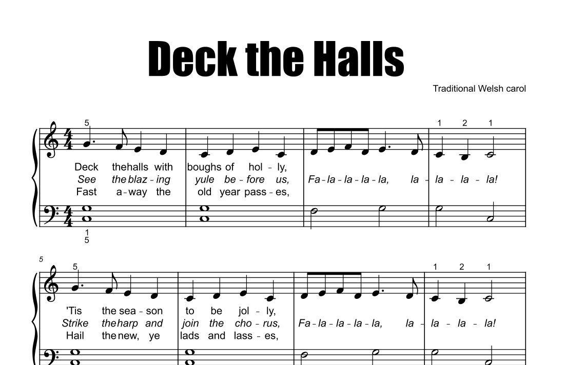 Deck the Halls Easy Piano with lyrics (arr. Heidi Savoie) by ...