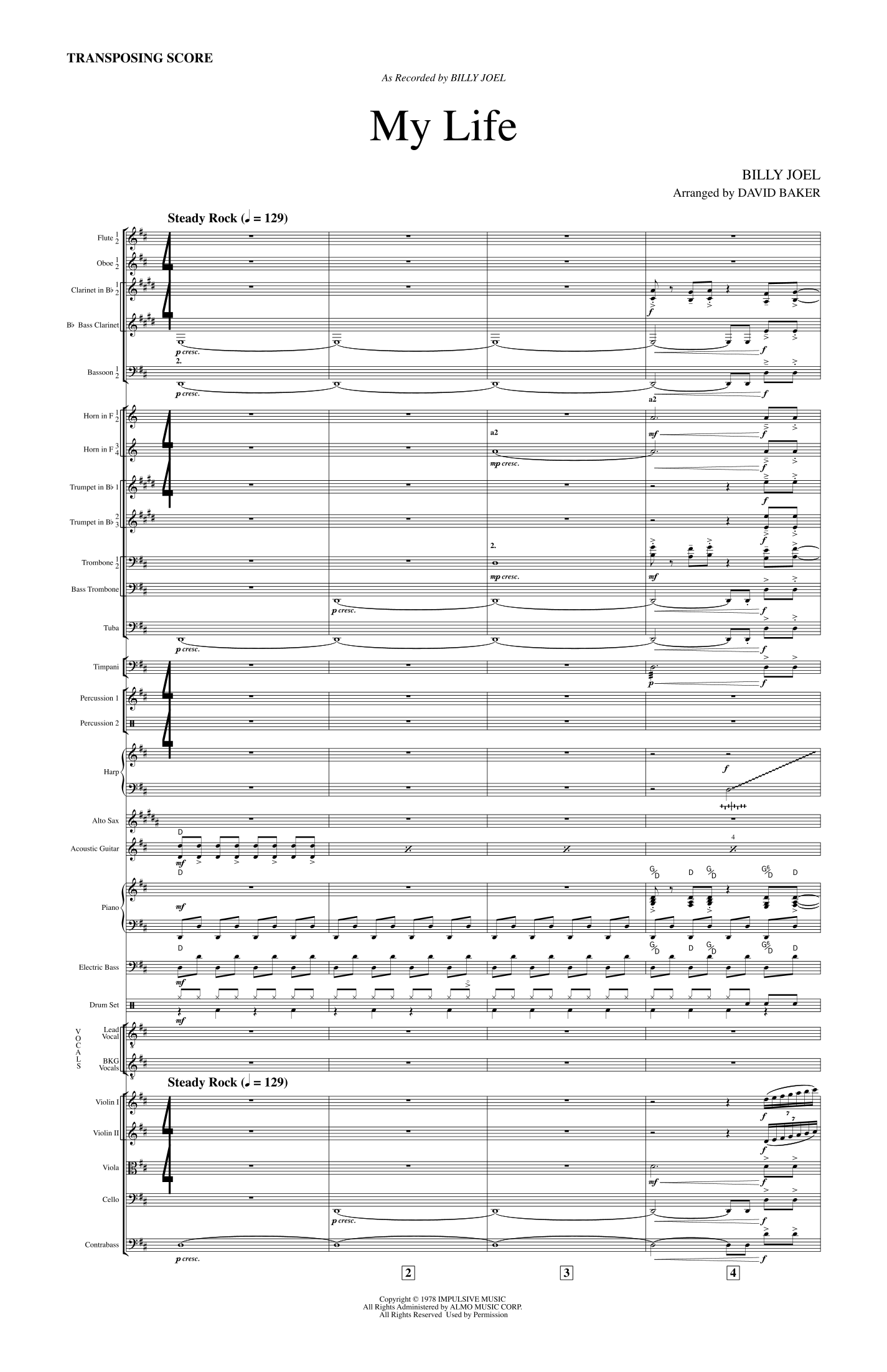 MY LIFE (ARR. DAVID BAKER) POR BILLY JOEL PARTITURAS PARA ORQUESTA ...
