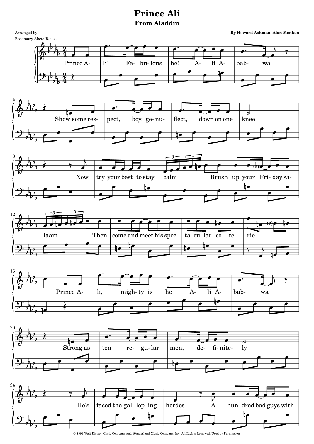 Prince Ali (arr. Rosemary Abetz-Rouse) by Howard Ashman Sheet Music for ...
