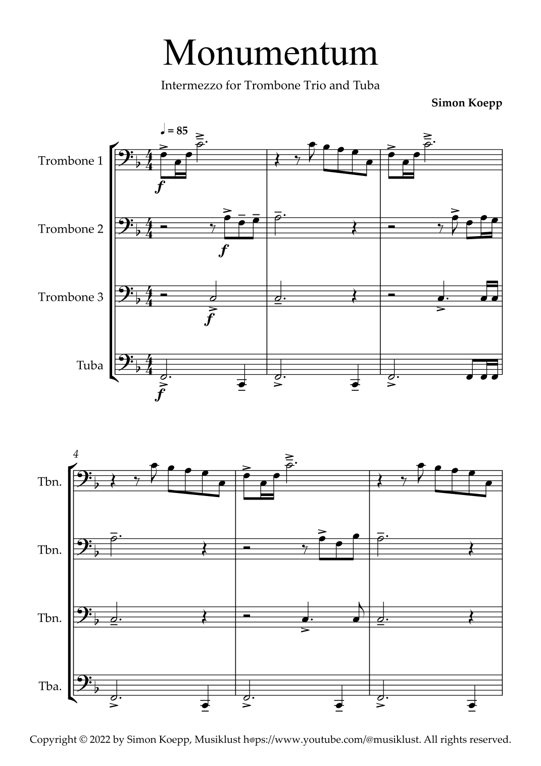 Monumentum by Simon Koepp Sheet Music for Brass Ensemble at Sheet Music ...