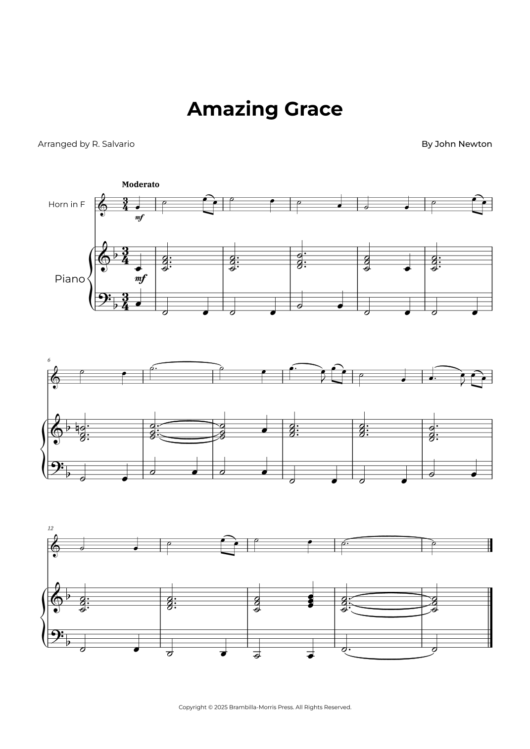 Amazing Grace - French Horn (With Piano Accompaniment) (arr. R ...