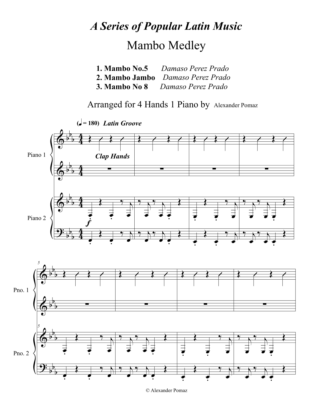 Mambo Medley - Perez Prado - Alexander Pomaz - 4 Hands 1 Piano (arr ...