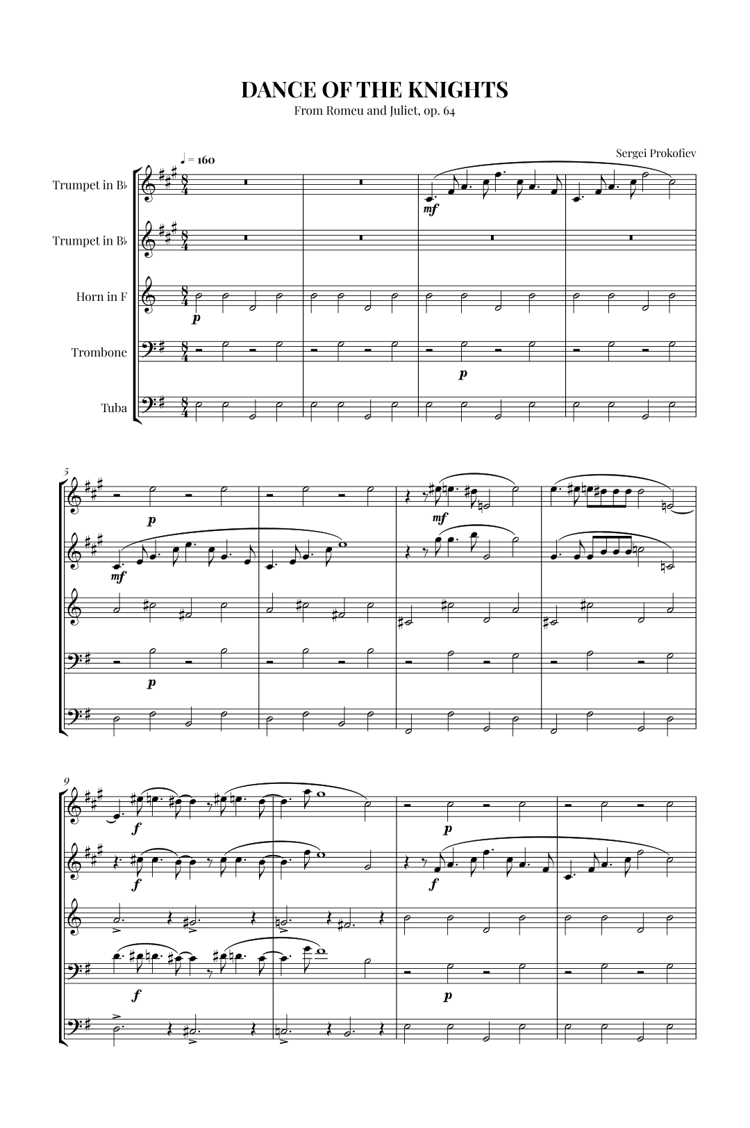Dance of the Knights - Easy Brass Quintet (arr. Leonardo Mioto Rebouças ...