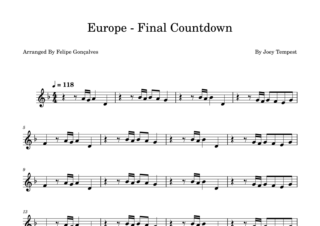 Final Countdown (arr. Felipe Gonçalves) by Europe Sheet Music for ...