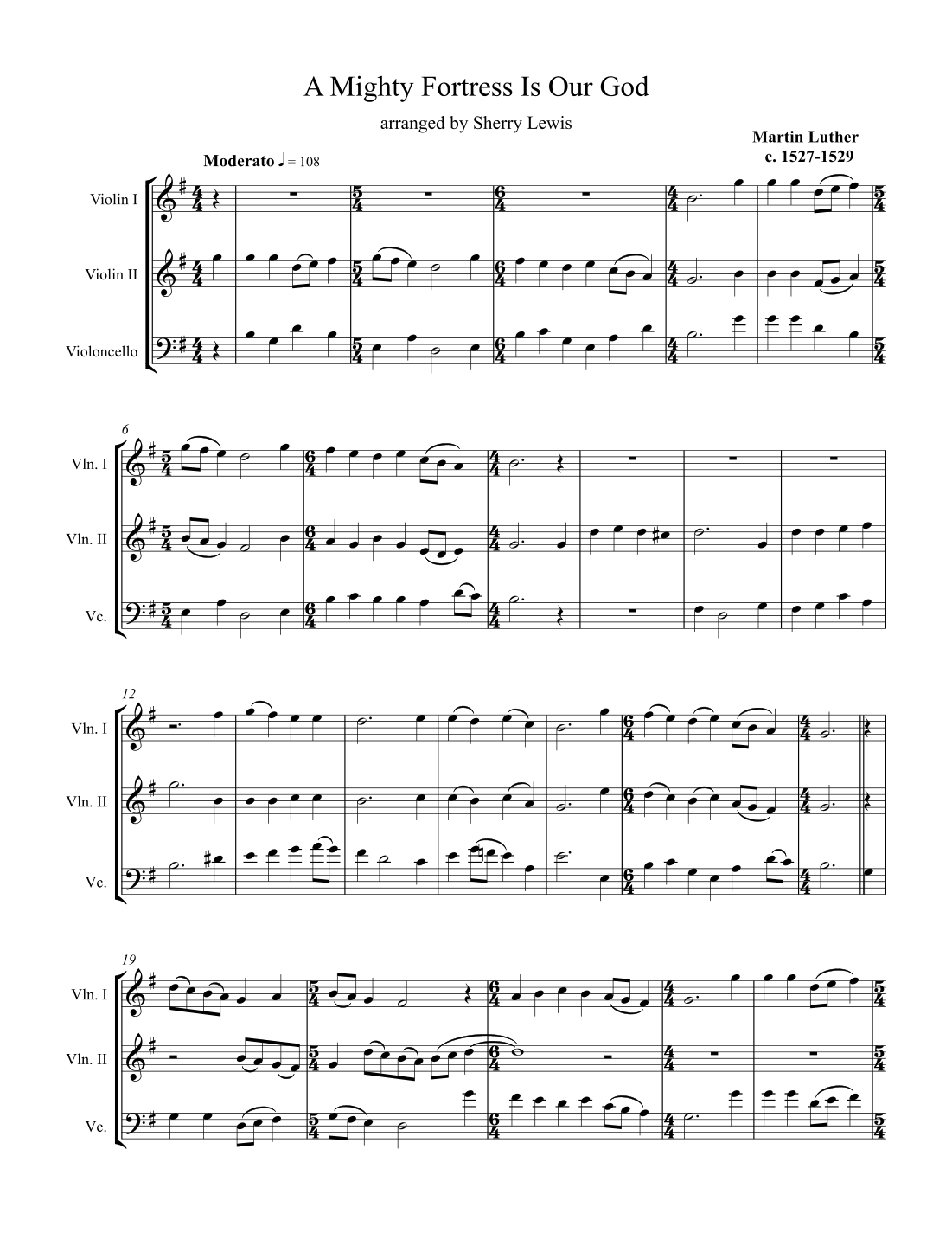 A. Mighty Fortress Is Our God - TWO VIOLINS & CELLO TRIO (arr. Sherry ...