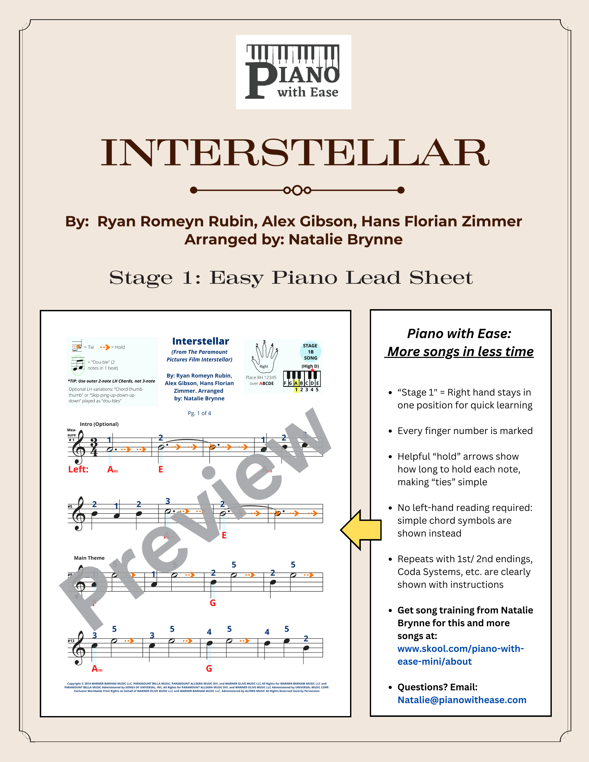 Interstellar (arr. Natalie Brynne) by Hans Florian Zimmer Sheet Music ...