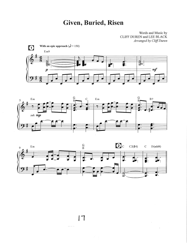 Given, Buried, Risen Sheet Music | Cliff Duren & Lee Black | Piano & Vocal