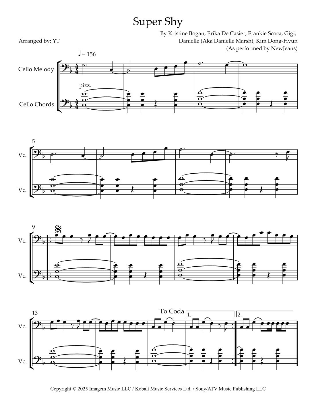 Super Shy (arr. YT) von Newjeans Noten zum Cello-Duo bei Sheet Music Direct