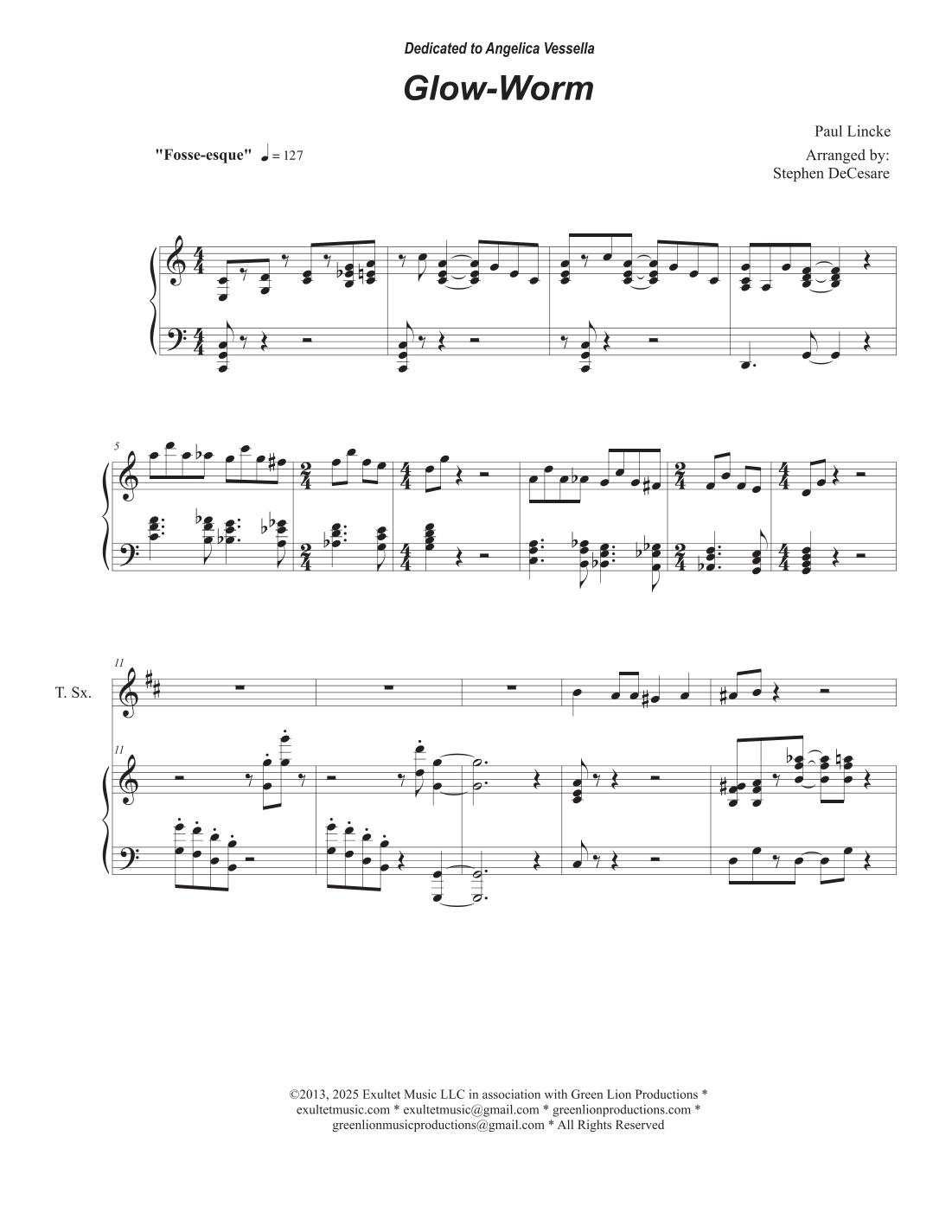 Glow Worm (Tenor Saxophone and Piano) (arr. Stephen DeCesare) by ...