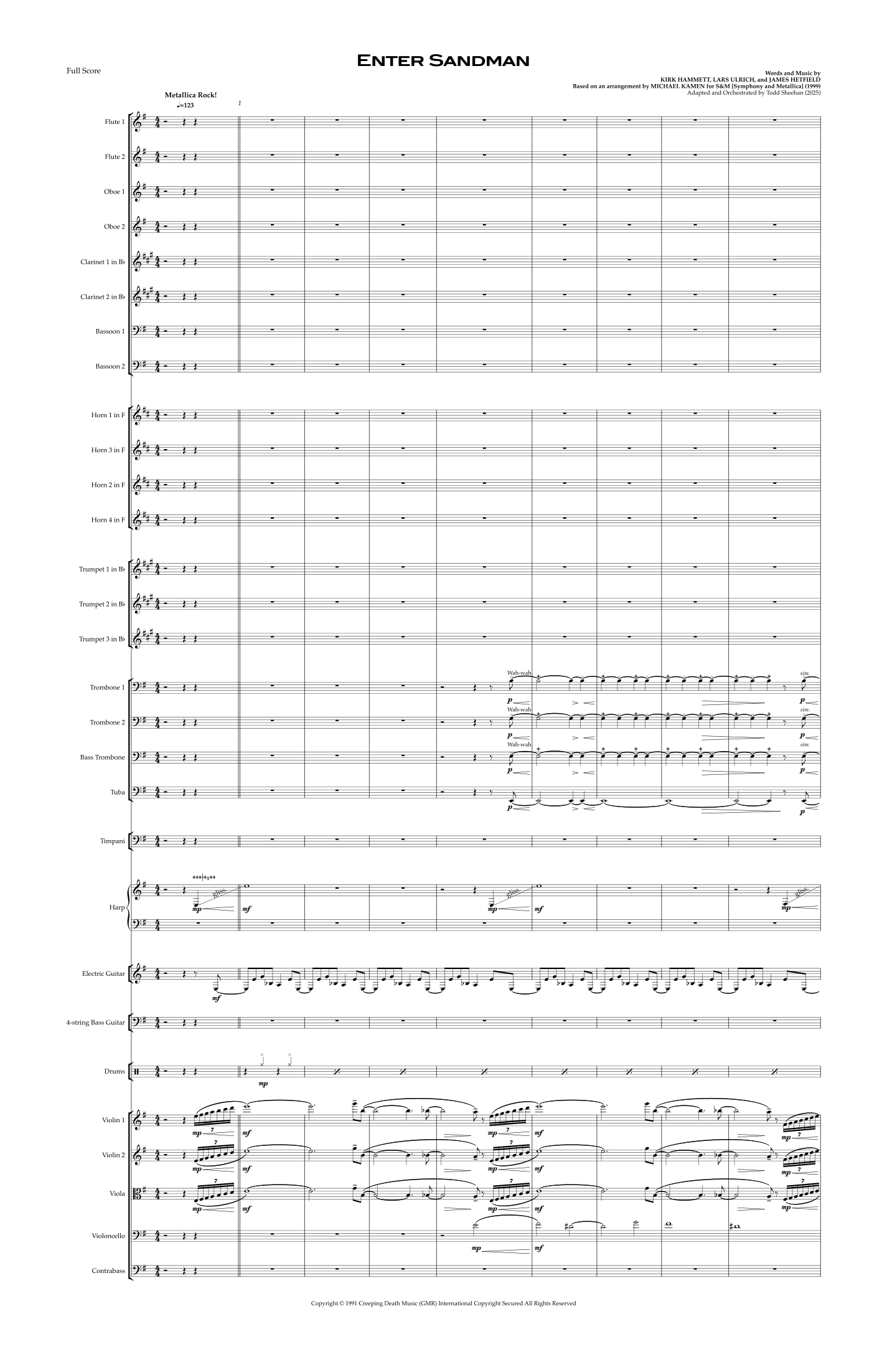 Enter Sandman (arr. Todd Sheehan) by Metallica Sheet Music for Full ...