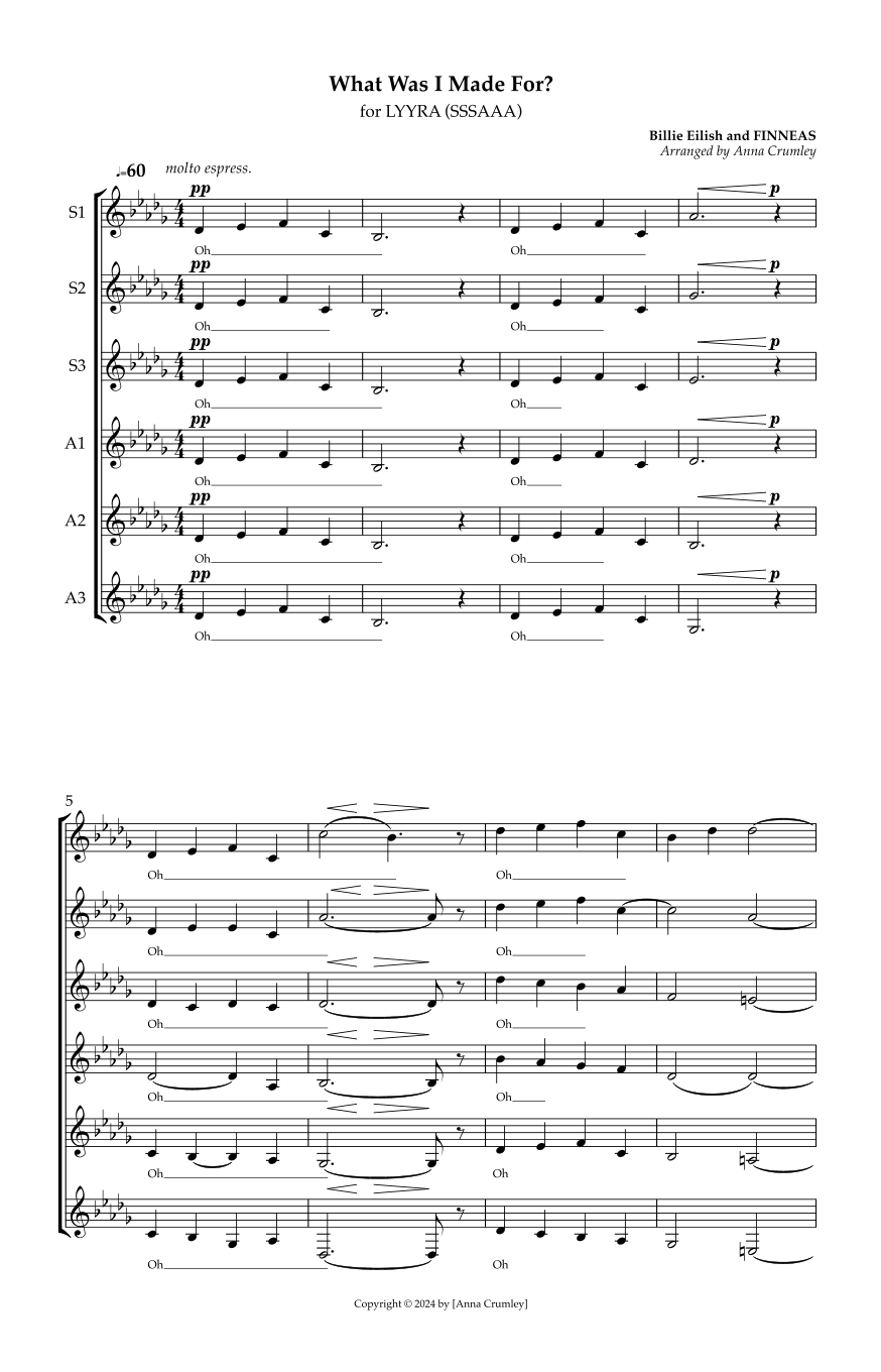 What Was I Made For? (arr. Anna Crumley by Billie Eilish Sheet Music ...