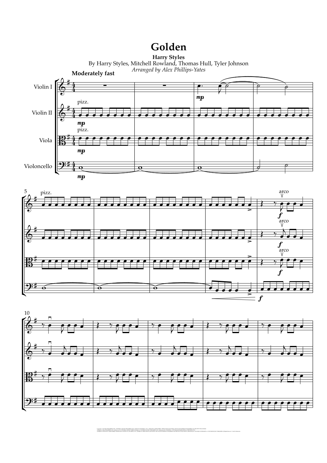 Golden (arr. Alex Phillips-Yates) by Harry Styles Sheet Music for ...