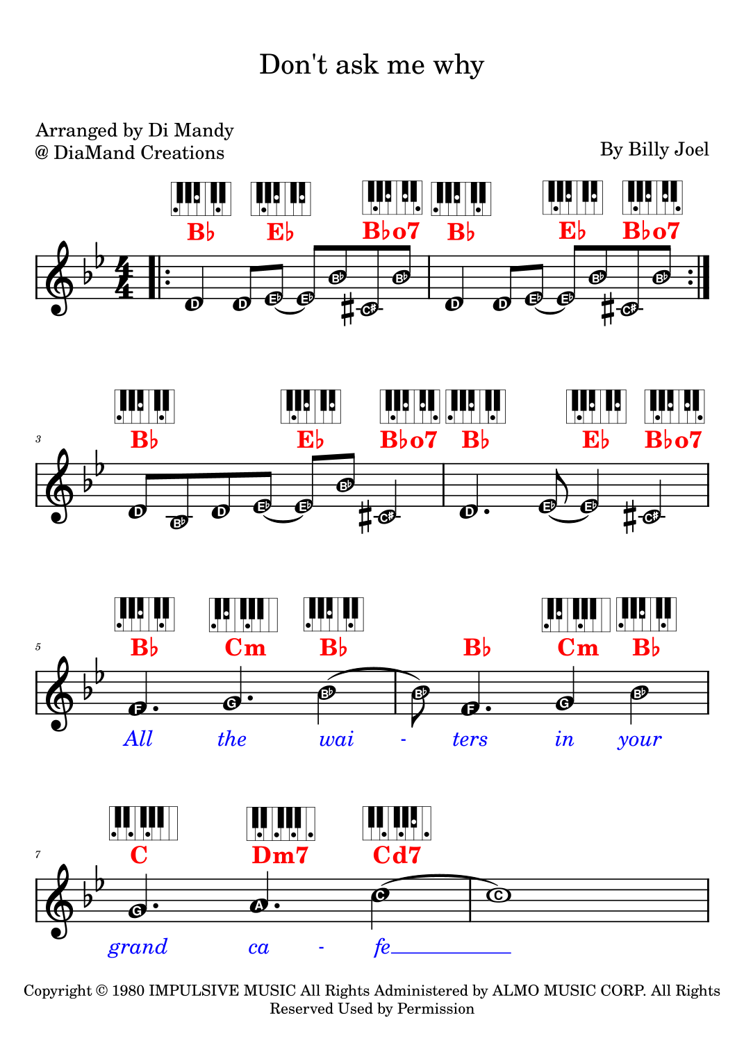 Don't Ask Me Why (arr. Dianne Mandy) by Billy Joel Sheet Music for Lead ...