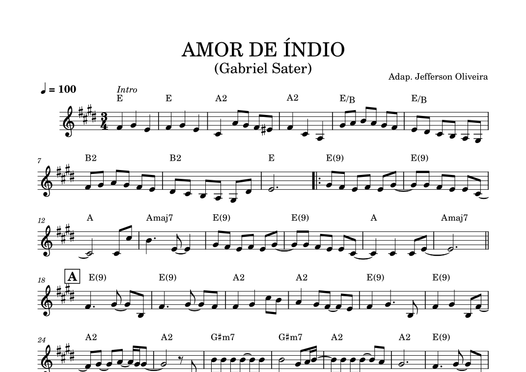 Amor de Índio by Gabriel Sater Sheet Music for Piano Chords/Lyrics at ...