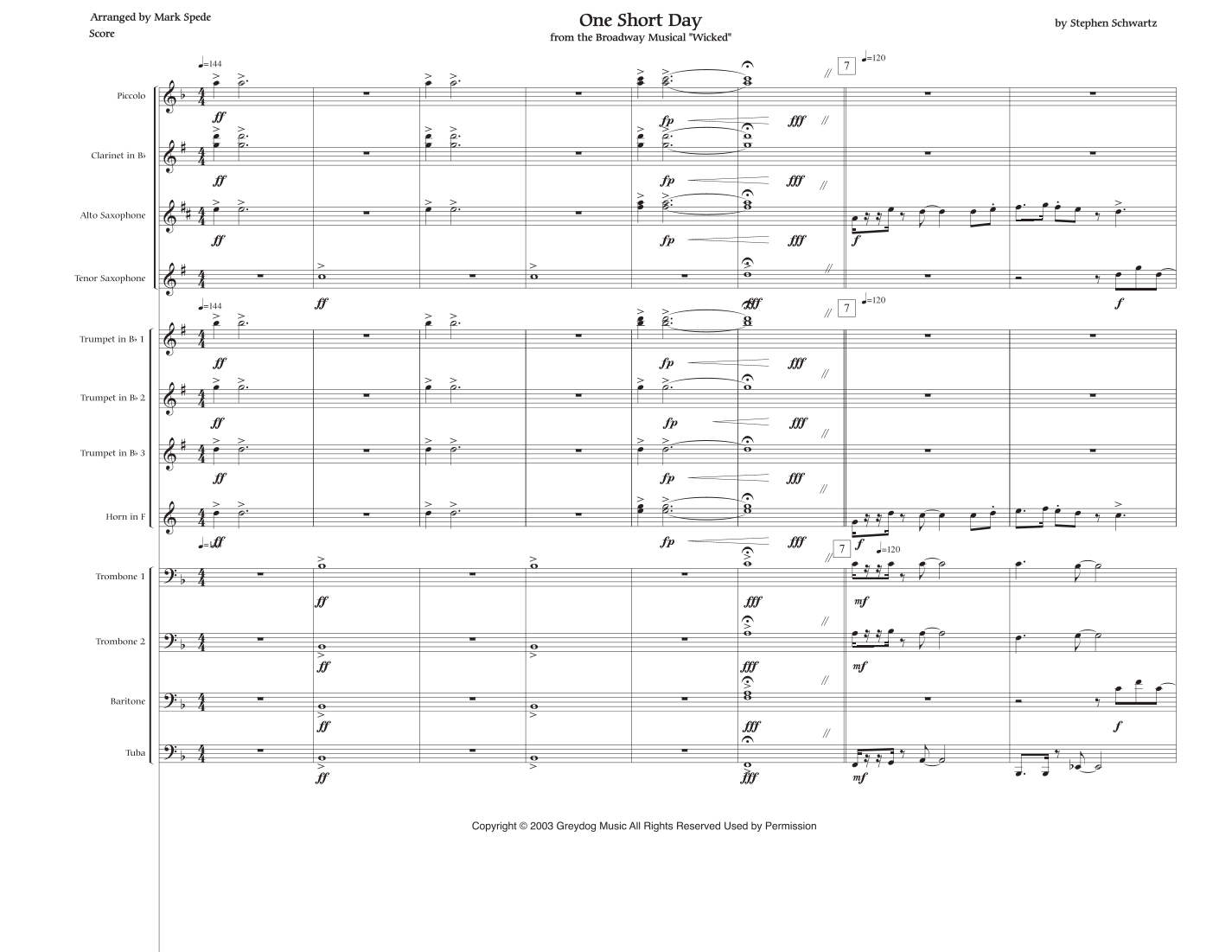 One Short Day (arr. Mark Spede) von Stephen Schwartz Noten zum Marching ...